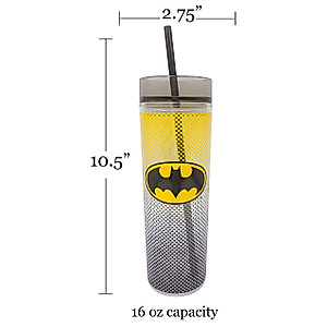 Spoontiques - Tall Cup with Straw - Acrylic Drinkware with Coordinated Lid and Straw - Batman, multicolor, 10.5" h (22101)