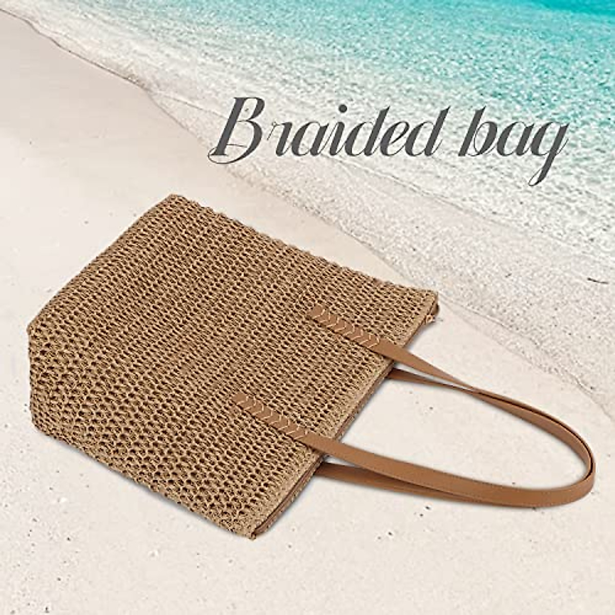 SUKUTU Women Summer Straw Bag Large Capacity Beach Tote Handbag Handmade Woven Vacation Shoulder Bag Purse