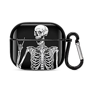 YouTary Compatible with Airpods 3 Case Cover 2021 with Keychain Rock and Roll Skeleton Skull Boho Hippie Pattern, Apple AirPod Headphone Cover Unisex Shockproof Protective Wireless Charging