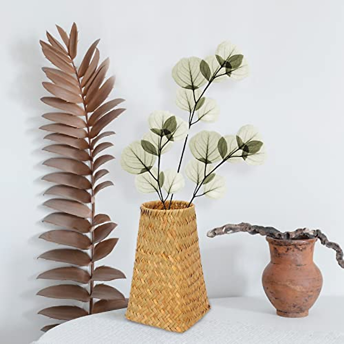 DECHOUS Home Decor Home Decor Trash Can Straw Woven: Wastebasket Woven Vase Decorative Container Bedroom Office Small Garbage Cans Wicker Waste Basket Countertop Container for Home Office Vases