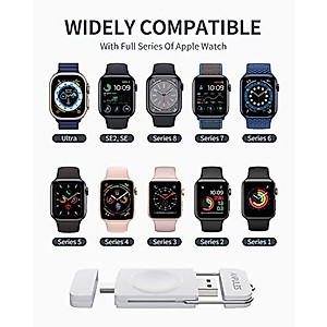 Portable Watch Charger for Apple Watch - ANPULES USB C & USB A iWatch Charger [OTG] for Travel, 2 in 1 Magnetic Wireless Charger for Apple Watch Series Ultra 2/Ultra 9 8 7 SE 6 5 4 3 2 1 (White)
