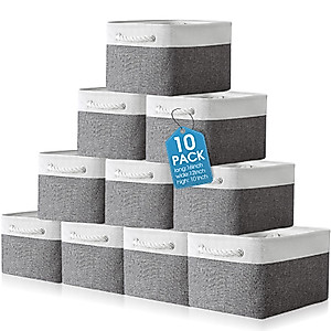 FoldTier 10 Pack Large Fabric Storage Baskets with Handles Collapsible Storage Baskets for Shelves Decorative Storage Bins for Organizing Shelf Toys Clothes(White & Gray,16 x 12 x 10 Inches)