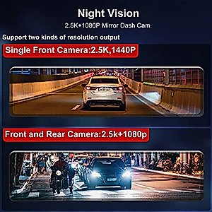 AmazeFan NT880 Mirror Dash cam Front 2K，12'' Touch Screen Dual Dash Camera, Driving Recorder WiFi,170° Wide Angle Night Vision Loop Recording, GPS Tracker, Free 64GB Card, Car Charger