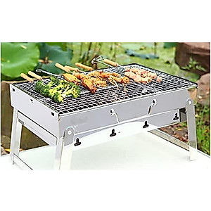 TAMYID Charcoal Grills, Stainless Steel BBQ Grills Home Outdoor Barbecue Portable Thick Folding Wild Charcoal Barbecue Tool Set