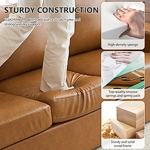 ELUCHANG 85" Luxury 3 Seater Sofa Couch for Living Room, Modern Upholstered Faux Leather Sofas Couches with Extra Deep Seats&Removable Cover, Comfy Sofa Couch for Small Space Apartment Lounge, Brown