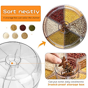 360° Rotating 6 Grid Food Dispenser,Rice Storage Container Waterproof and moisture-proof Dry Grain Food Storage Bucket for Home Kitchen