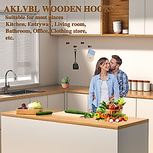 AKLVBL Decorative Wooden Wall Hooks and Small Cute Black Rustic Hooks Heavy Duty for Cubicle Hanging Coats,Towel,Picture,Hat,Purse,Key Hook,Plant,Dog Leashes