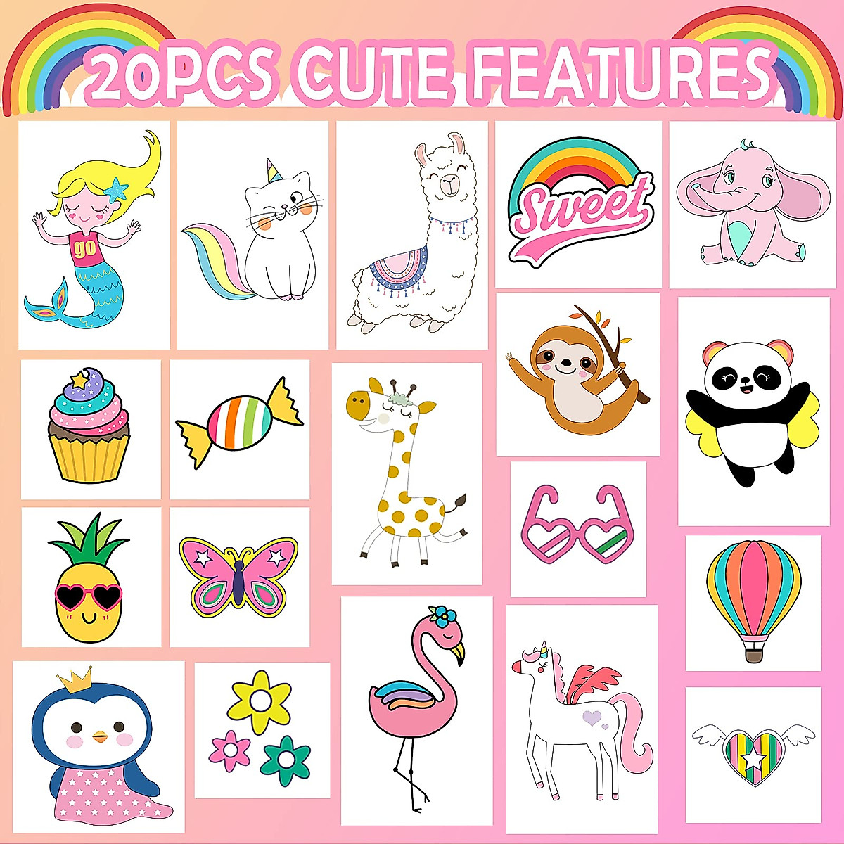 Unicorn Wooden Stamp and Sticker Set for Girls, Unicorn, Mermaid, Panda, Alpaca, Sloth, Cats, Rainbow, Butterfly Stamps, Activity Craft Set for Girls Boys Kids Gift Ages 4 5 6 7 8 9 10 Years Old