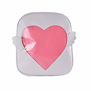 TOKYO-T Ita Bags Backpack Wing Heart Bag Transparent PU Leather Heart Lolita (White)
