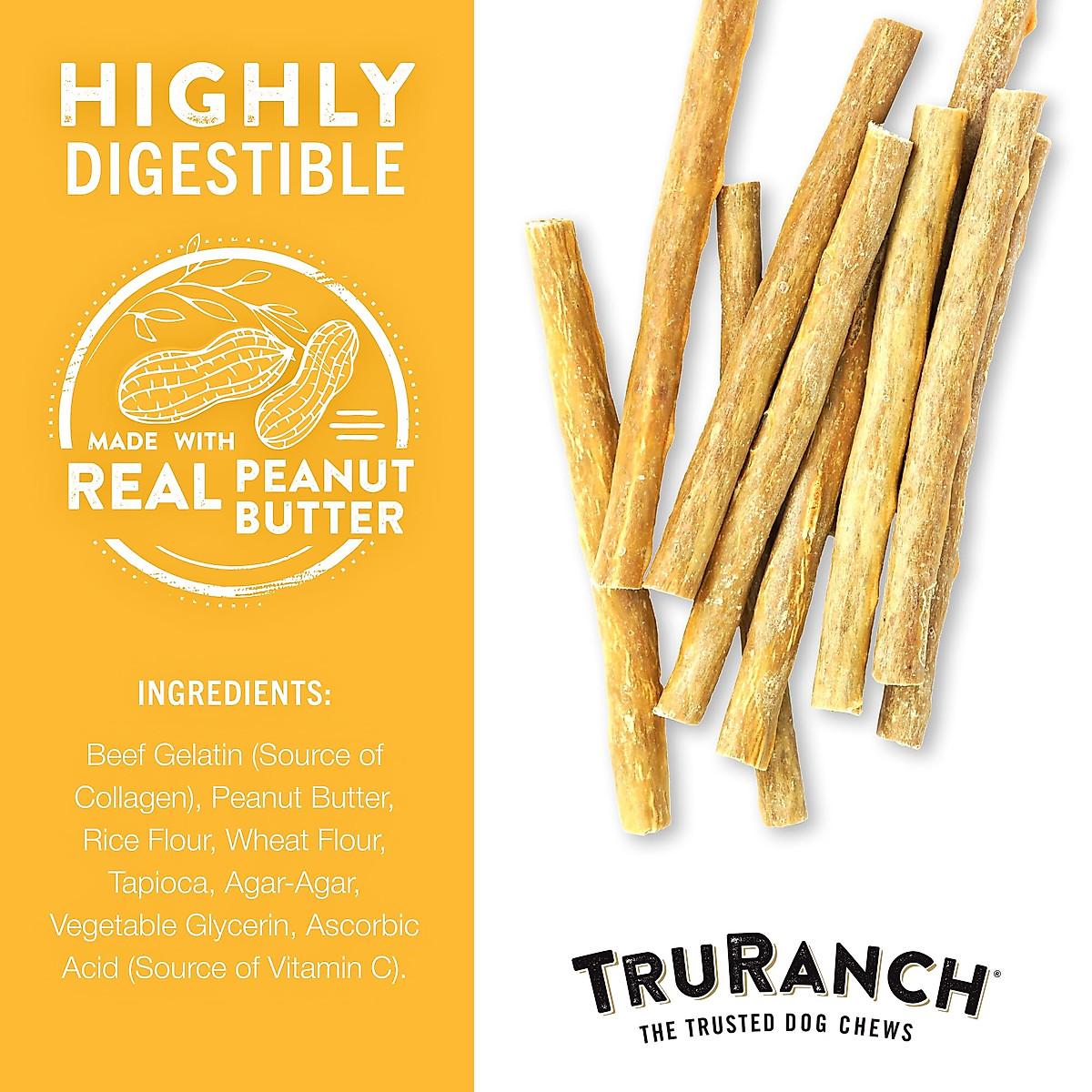 TRURANCH 5" Collagen Sticks, Peanut Butter - 15 Pack