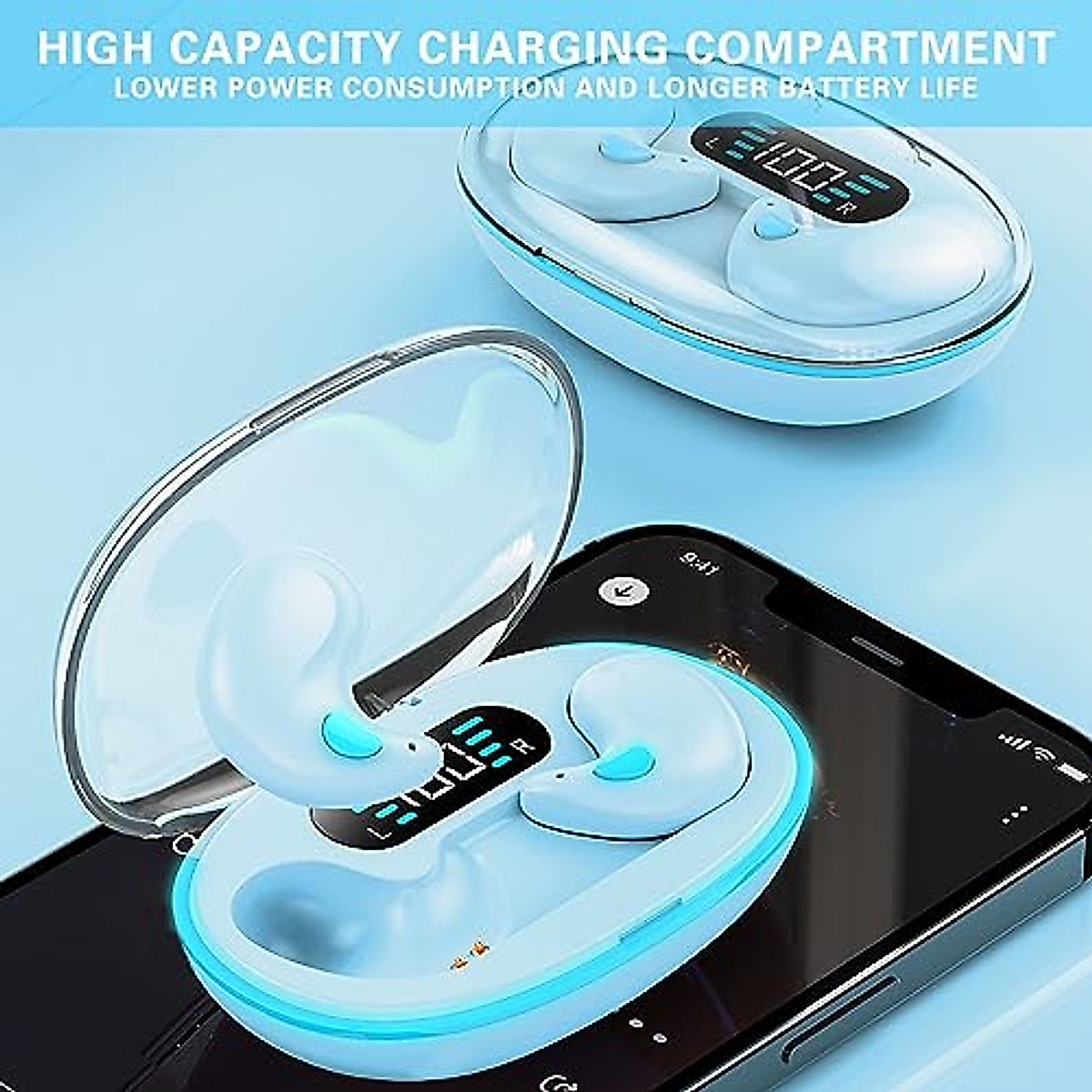 Headphones with Microphone, Bluetooth Earphones, in Ear Sleep Earphones, Hidden, Compact, Music Calls, Long Battery Life, Wireless Headphones, Noise Cancelling Headphones for Sleeping,