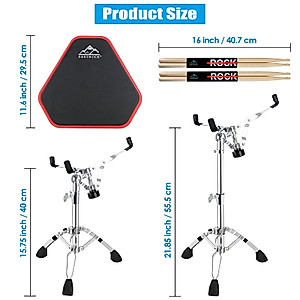 EASTROCK Practice Drum Pad With Stand, 11 Inches Double Sided Slient Silicone Drum Practice Pad, Silicone Dumb Drum with Drum Stand，Red+Black