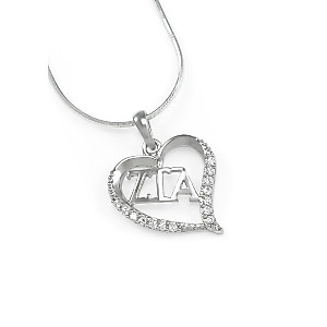 The Collegiate Standard Zeta Tau Alpha Sterling Silver Heart Pendant set with CZs