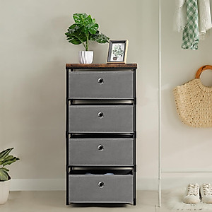 MOOACE Fabric Storage Dresser with Drawers, 4 Drawers Clothes Organizer and Storage Tower for Bedroom, Small Fabric Storage and Chest of Drawers, Gray