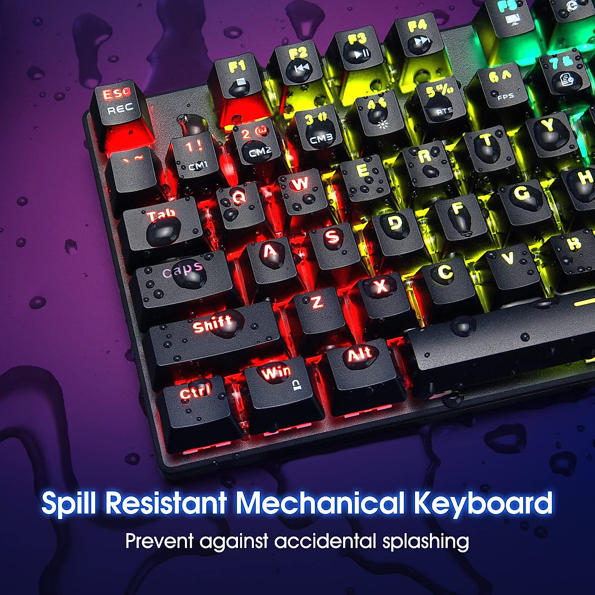 Mechanical Gaming Keyboard, Customizable Rainbow LED Backlit USB Wired Keyboard with Small Size/87 Keys/Multiple Colors/Detachable Keycaps/Spill Resistant,Ergonomic Keyboard for Windows