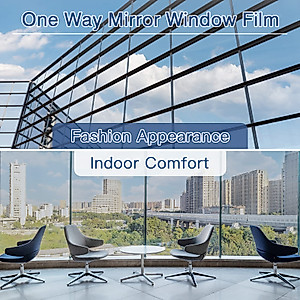 Haton Window Privacy Film One Way Window Tint for Home, Sun Blocking Anti UV Heat Control Reflective Mirror Vinyl, No Glue Static Cling Glass Door Window Covering, Silver, 17.5 x 78.7 Inches