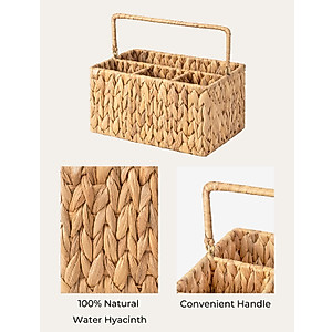 StorageWorks Wicker Flatware Organizer, Hand Woven Water Hyacinth Cutlery Holder for Countertop with Handle, 1 Pack