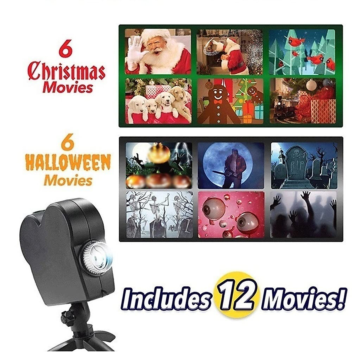 UOOD Christmas Halloween Window Projector Light,12 Movies Festival LED Projection Decoration Spotlight for Home Outdoor Party Turns Your Windows into Movie Screens The Best Gift for Children at Christ