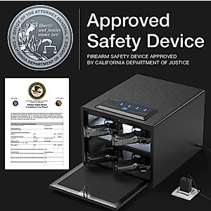 XDeer Biometric Pistol Safe (FCC & California DOJ Certified) - Quick Access Handgun Safe with Fingerprint & Digital Keypad, Secure Home Gun Safe for up to 4 Pistols (No Cleaning Kit)