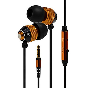Bastex Universal Earphone/Ear Buds 3.5mm Stereo Headphones in-Ear Tangle Free Cable with Built-in Microphone Earbuds for iPhone iPod iPad Samsung Android Mp3 Mp4 and More-Gold/Black