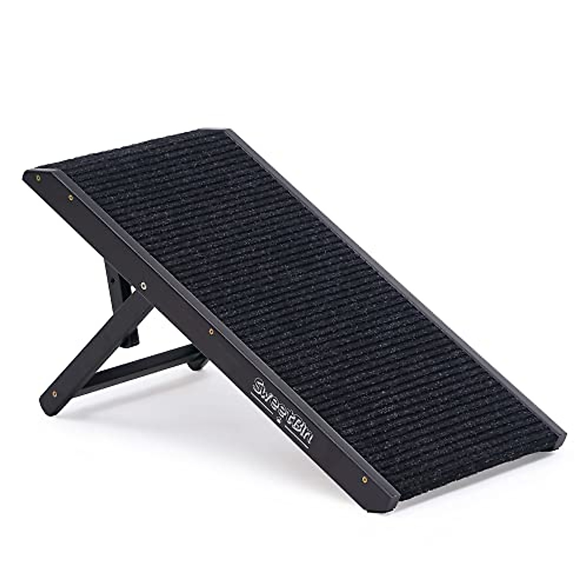 SweetBin 18" Tall Adjustable Pet Ramp - Small Dog Use Only - Wooden Folding Portable Dog & Cat Ramp Perfect for Couch or Bed with Non Slip Carpet Surface - 4 Levels Height Adjustable Up to 90Lbs