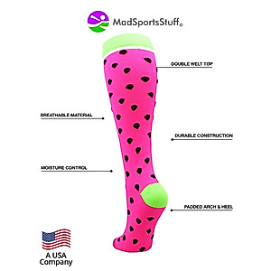 MadSportsStuff Neon Watermelon Over The Calf Socks (Neon Pink/Neon Green, Small)