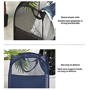 jyibinee Foldable Laundry Basket, Foldable Large Capacity Clothes Storage Basket, Hollow out Mesh Breathable Wide Opening Straps Toys Dolls Storage Basket Laundry Basket for Home Dark Gray