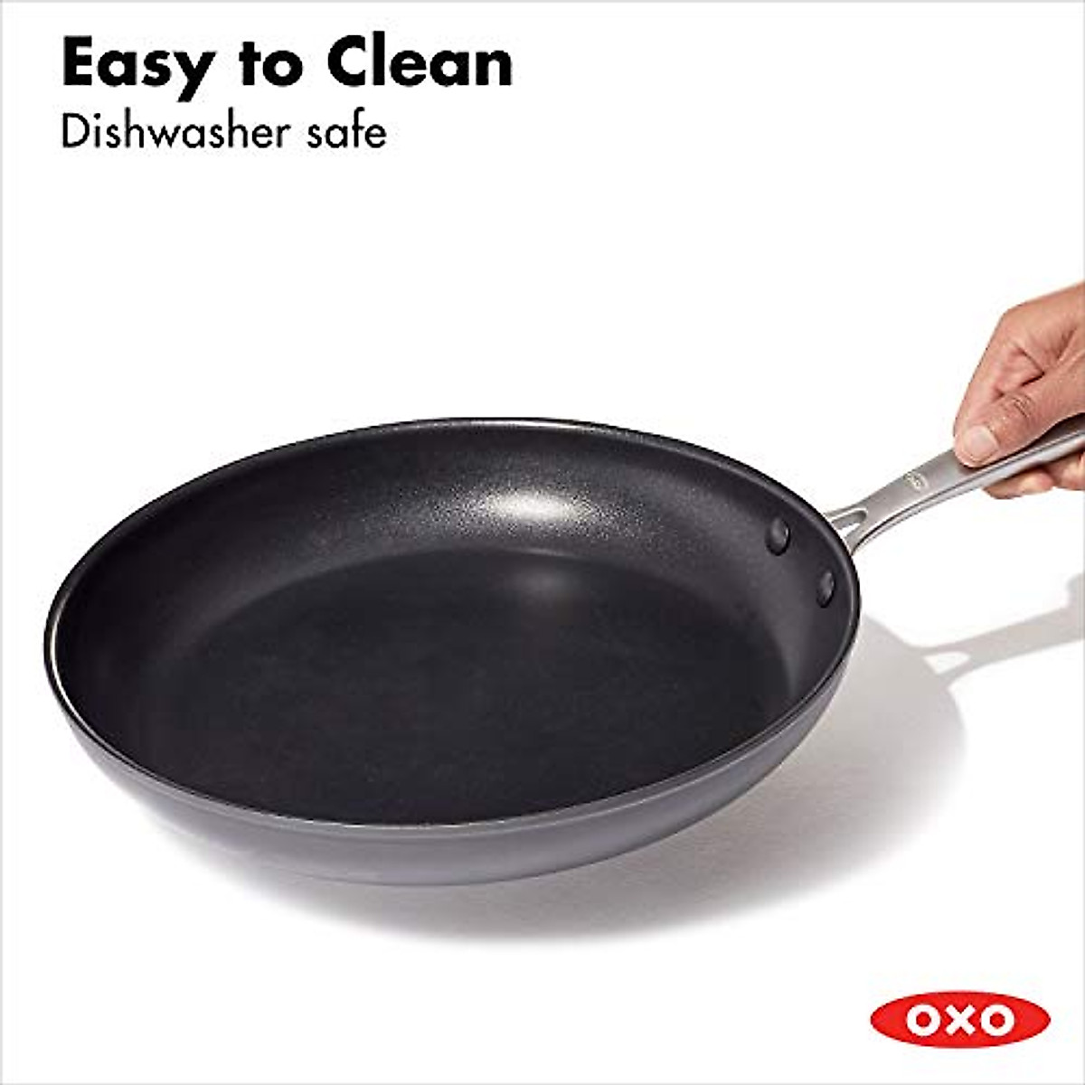 OXO Good Grips Pro 12" Frying Pan Skillet, 3-Layered German Engineered Nonstick Coating, Dishwasher Safe, Oven Safe, Stainless Steel Handle, Black