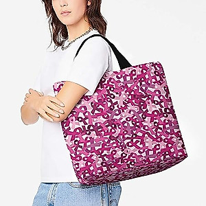 Breast Cancer Awareness Pink Ribbon Women's Tote Bag Large Capacity Shopping Grocery Reusable Shoulder Bag for Travel Picnic