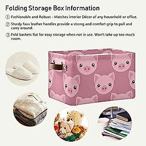 Kigai Pink Pig Cartoon Storage Baskets Rectangle Foldable Canvas Fabric Organizer Storage Boxes with Handles for Home Office Decorative Closet Shelves Clothes Storage