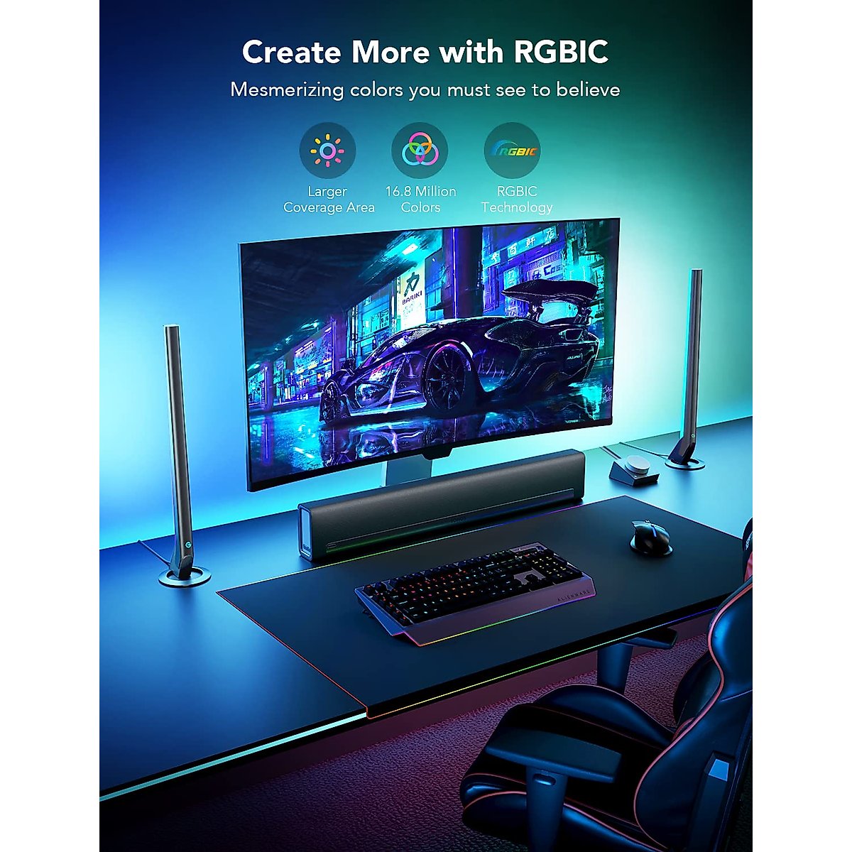 Govee RGBIC Gaming Light Bars H6047 with Smart Controller, Wi-Fi Smart LED Gaming Lights with Music Modes and 60+ Scene Modes Built, Works with Alexa & Google Assistant, Game Room Lights Decor