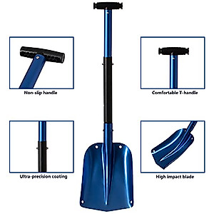 Lightweight Extendable Aluminum Telescoping Compact Utility Snow Shovel, Blue Single