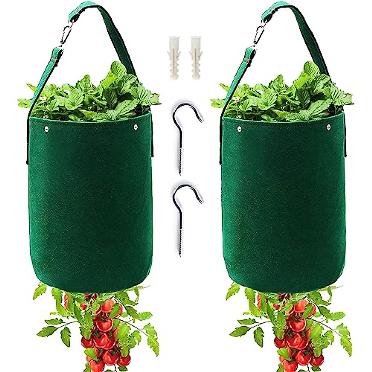 Betereap Upside-Down Tomato Grow Bag - 2-Pack Widen Planting Holes 400G Heavy Duty Easy Installation Durable Hanging Tomato Planter for Small Spaces with Carabiner Clip Design