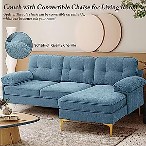 ABAKAN 79” Modern Sectional Sofas Couches for Living Room, Chenille L Shaped Couches with Chaise for Small Spaces, Sofa with Solid Wood Frame, Attached Armrest, Easy to Install(Light Blue)