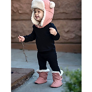 7AM Infant Booties for Winter - Waterproof Kids Snow Boots for Baby Boys & Girls, Warm Vegan Sherpa Lining Baby Booties, Anti-Slip Soles Kids Winter Shoes, Newborn Winter Essentials | (12-24M)