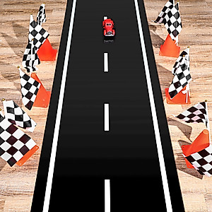 Racetrack Floor Running Black Racer Party Decoration Mat Road Table Runner Long Racetrack Tablecloth Drag for Party (Simple Style,16 ft x 2 ft)