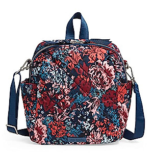 Vera Bradley Women's Performance Twill Convertible Small Backpack, Cabbage Rose Cabernet, One Size