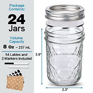 Cozcty 24 Pack 8 oz Mason Jars with Lids and Bands, Small Regular Mouth Glass Canning jars with Airtight Lids, Jelly Jars, Jam Jars, Ideal for Canning, Preserving, Honey, Wedding Favors, Shower Favors