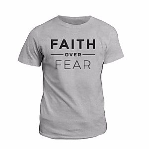 Faith Over Fear T Shirts - Slim Unisex Cotton Casual Shirt - Short Sleeves Crew Neck Soft Fitted Jesus Bible Tee Tops - Breathable Christian Shirts for Women & Men - Moisture Wicking Odor Protection