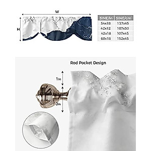 Tie Up Valance 12 Inches Long Wild Marble Pattern Gold White Navy Ombre Adjustable Top Shade Valance for Kitchen Window Treatments Rod Pocket Short Valances for Living Room Kids Room 42x12" 1 Panel