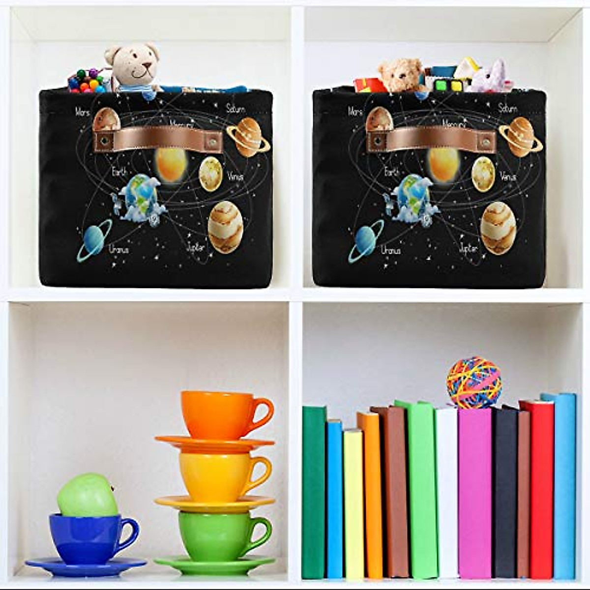Solar System Planet Storage Basket Bin Large Fabric Toys Storage Cube Box with Handles Collapsible Closet Shelf Cloth Organizer Basket for Nursery Bedroom