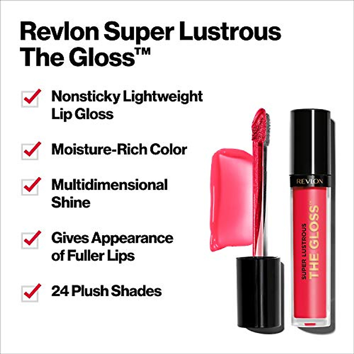 Lip Gloss by Revlon, Super Lustrous The Gloss, Non-Sticky, High Shine Finish, 210 Pinkissimo, 0.13 Oz