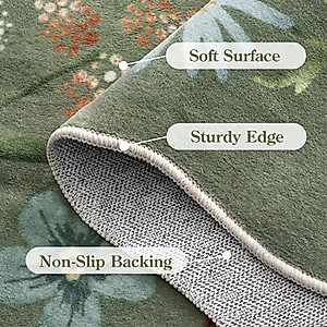 Lahome Floral Rugs for Entryway, 2X3 Washable Kitchen Rugs Ultra-Thin Soft Rug, Non Slip Indoor Door Mat Stain Resistant Boho Small Rug Low-Pile Throw Rug for Bathroom Bedroom(2x3ft,Green)