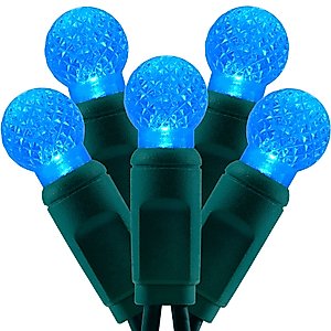 YULETIME Blue One-Piece G12 LED Christmas Lights, Total 48 Feet 140 Count 2 Strands 24ft 70ct Waterproof Raspberry String Light (Blue)