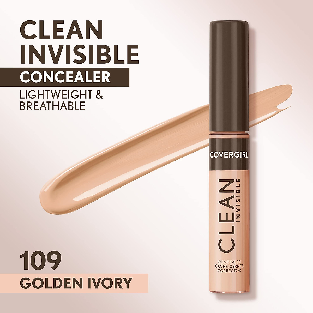 Covergirl Clean Invisible Concealer, Lightweight, Hydrating, Vegan Formula, Golden Ivory 109, 0.23oz