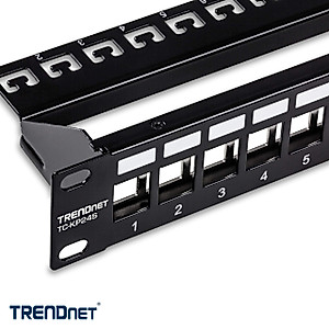 TRENDnet 24-Port Blank Keystone Shielded 1U Patch Panel, 1U 19" Rackmount Housing, Protects Against EMI/RFI Noise, Recommended with TC-K06C6A Cat6A Keystone Jacks (Sold Separately), Black, TC-KP24S