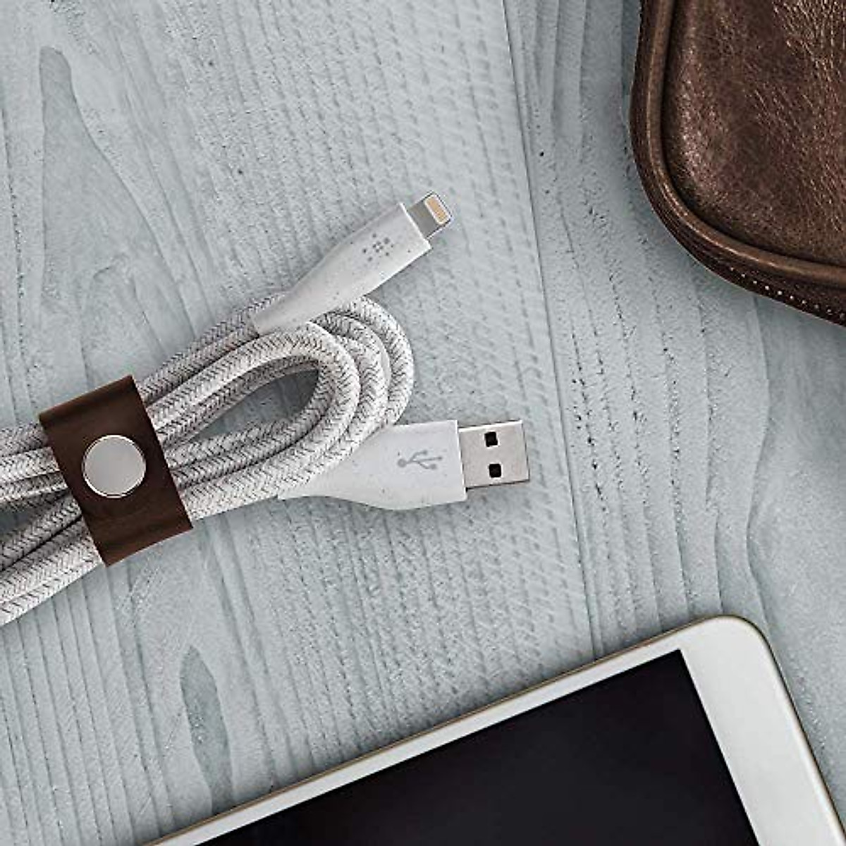 Belkin DuraTek Plus USB Lightning Cable - USB-A Cable with Leather Strap - Ultra-Strong Charging Cable With Flexible Insulation - Compatible with iPhone, iPad, Airpods and More - 6ft/1.8m (Black)