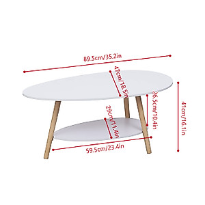 Oval Wood Coffee Table Modern Style with Open Storage Layer for Storage and Display 2 Tier Goose Egg Pattern Sofa Table Cocktail Table for Living Room Home Office