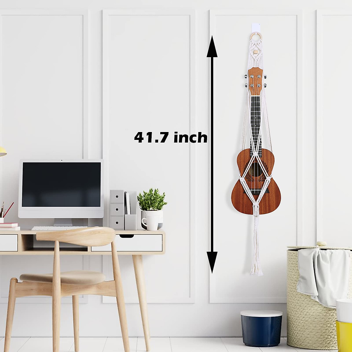 Macrame Ukulele Hanger Macrame Wall Mount Hanger Stand Holder for Concert Ukulele Wall Decor Ukulele Case Alternative Kit