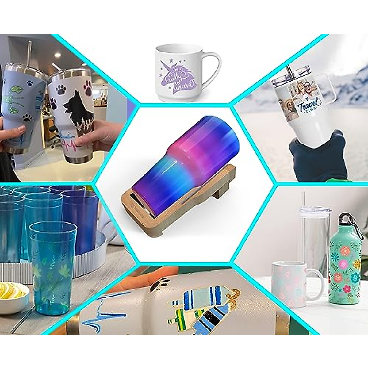 WHITEMOON Cup Cradle for Tumbler. Wooden vinyl paper decal holder with height adjustment for measuring size, for attaching vinyl decals to cups, bottles and mugs.